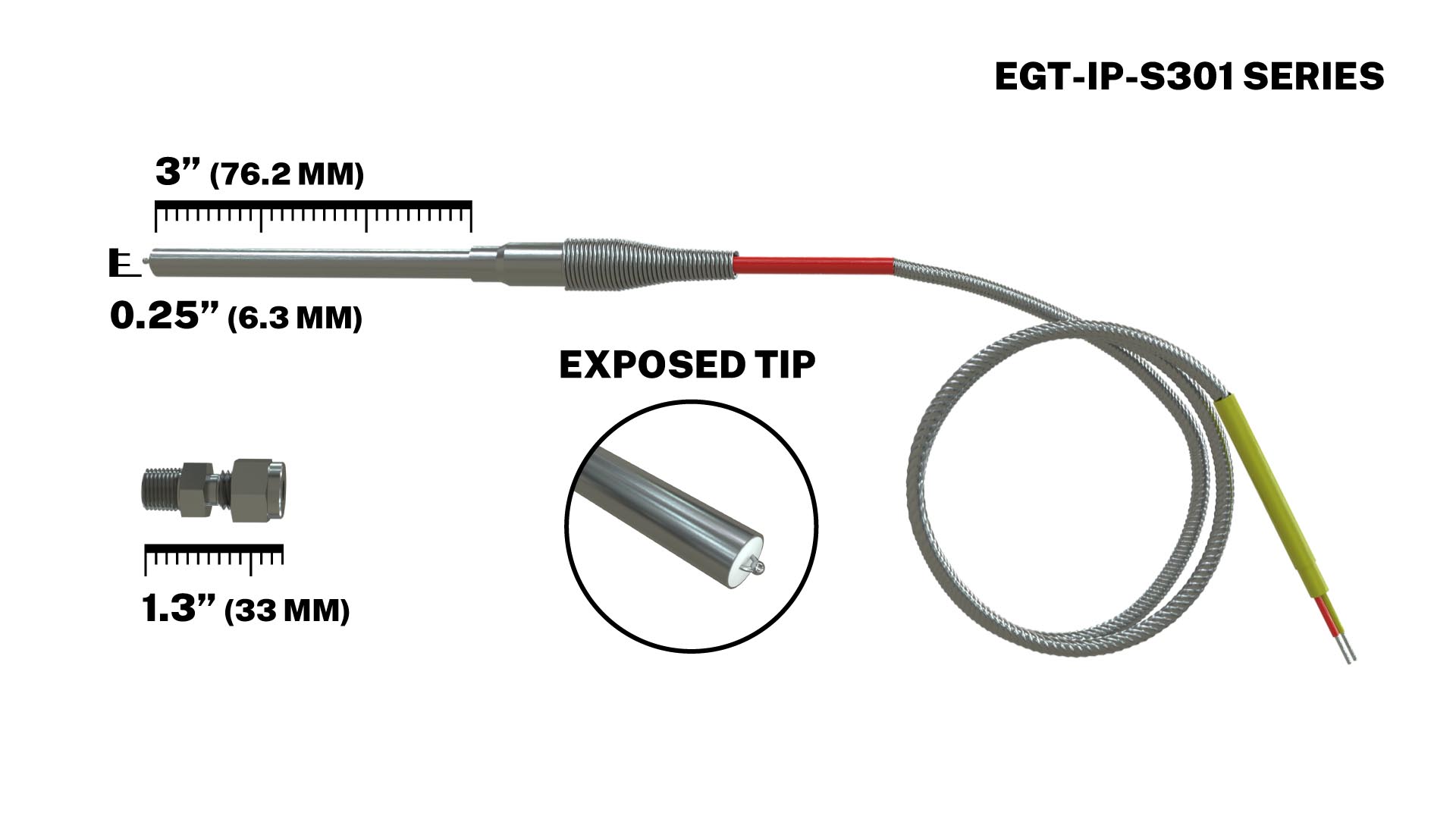 EGT Temperature Sensor | EGT Probe Exhaust Gas Temperature Sensor | Extreme Duty - 3.0" Straight ...
